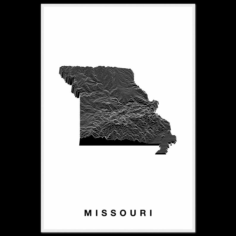 Missouri Elevation Map Poster Print | Minimalist Topographic Relief ...