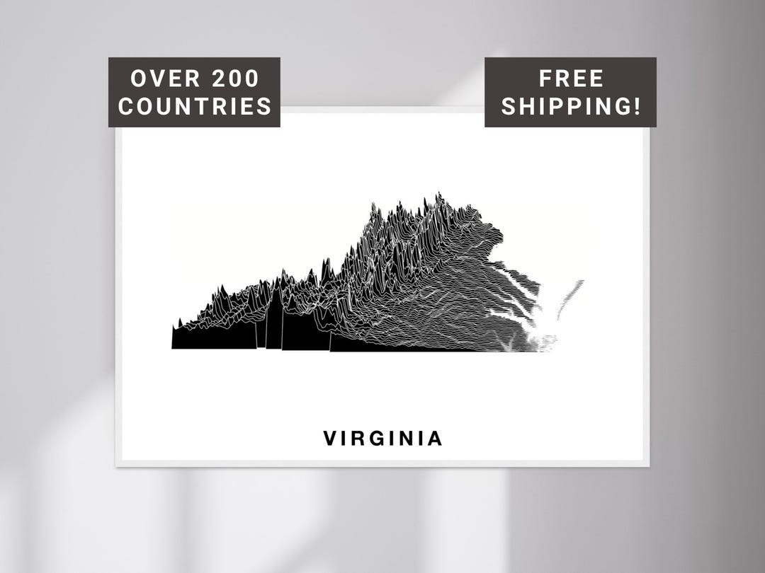 Virginia Elevation Map Poster Print | Minimalist Topographic Relief ...