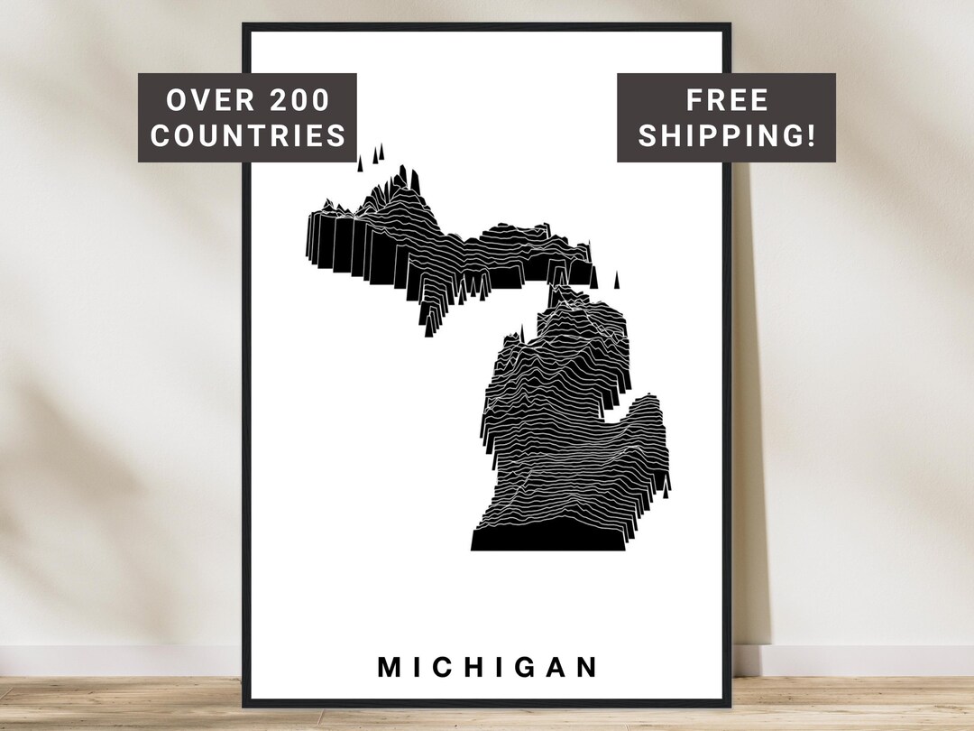 Michigan Elevation Map Poster Print | Minimalist Topographic Relief ...