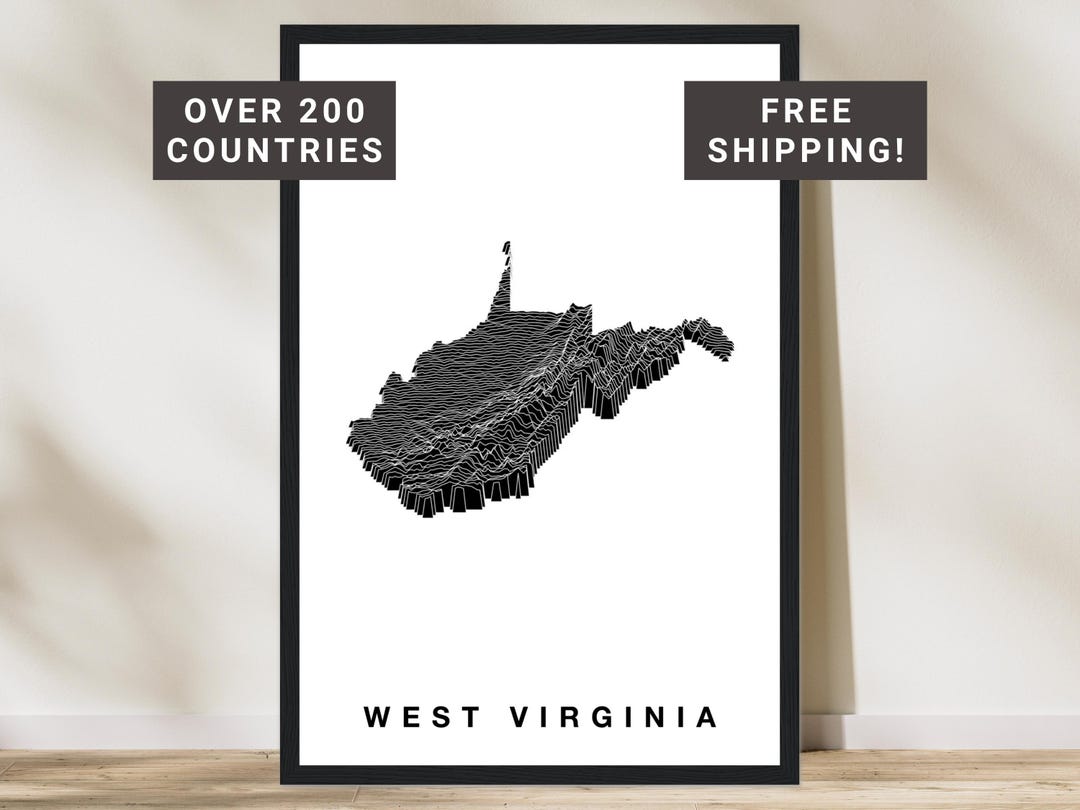 West Virginia Elevation Map Poster Print | Minimalist Topographic ...