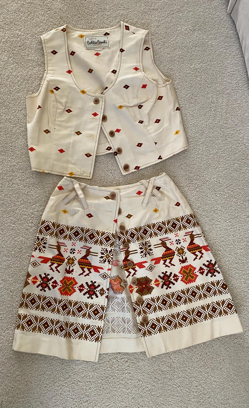 60's Vintage Bobbie Brooks Native American Print Miniskirt and Vest ...