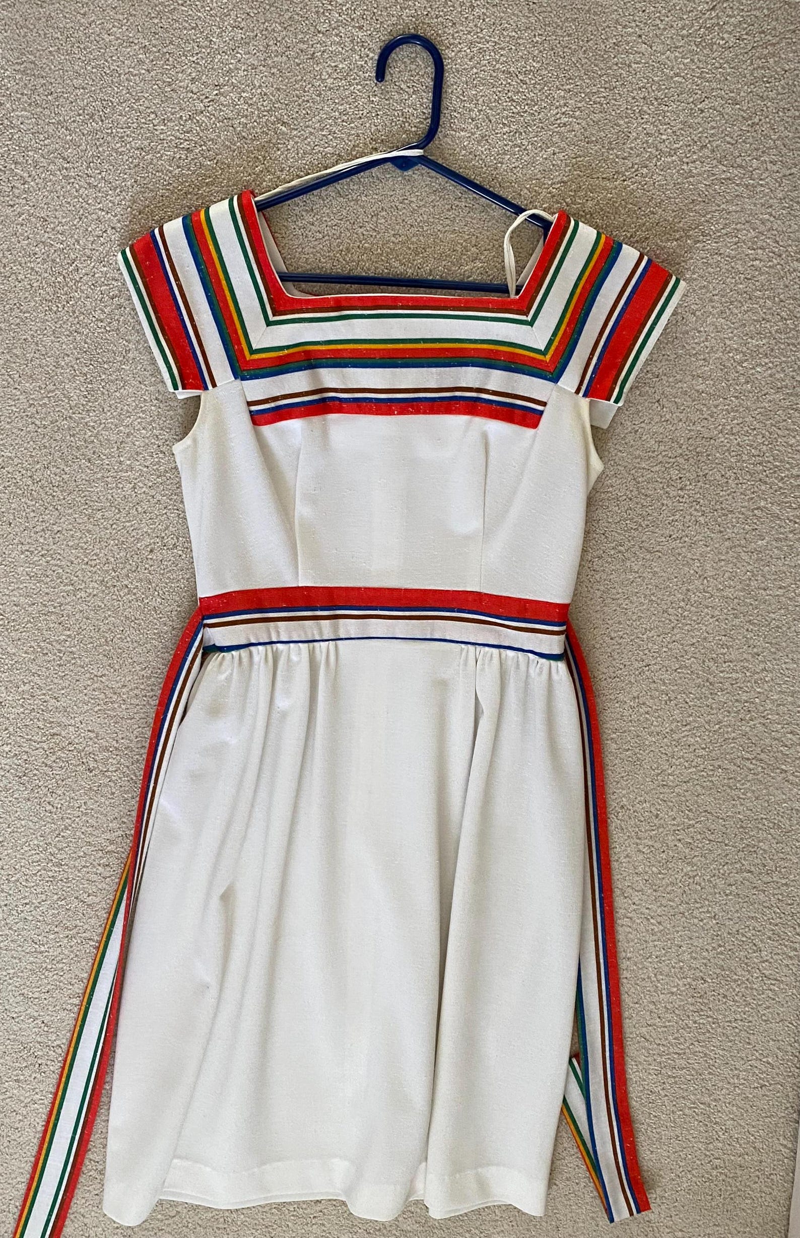 1980's jerell of Texas White Dress With Rainbow Accent Stripes . - Etsy