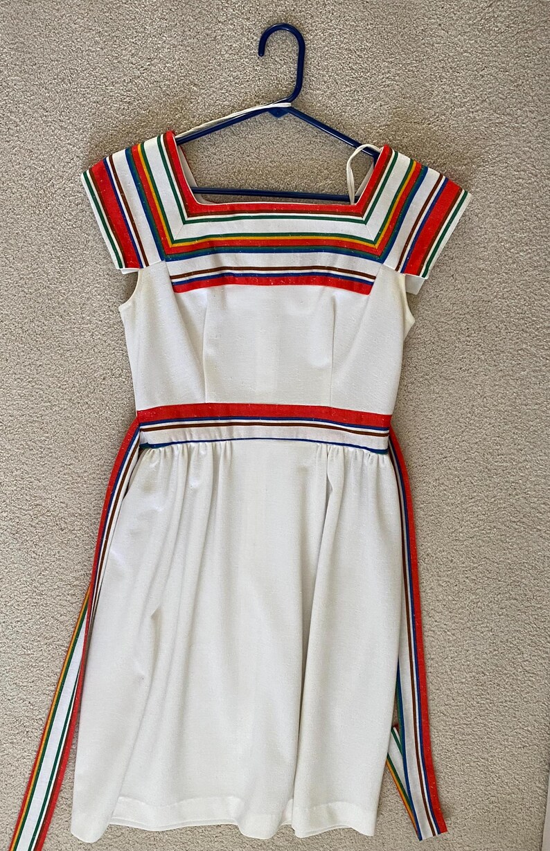 1980's jerell of Texas White Dress With Rainbow Accent Stripes . - Etsy
