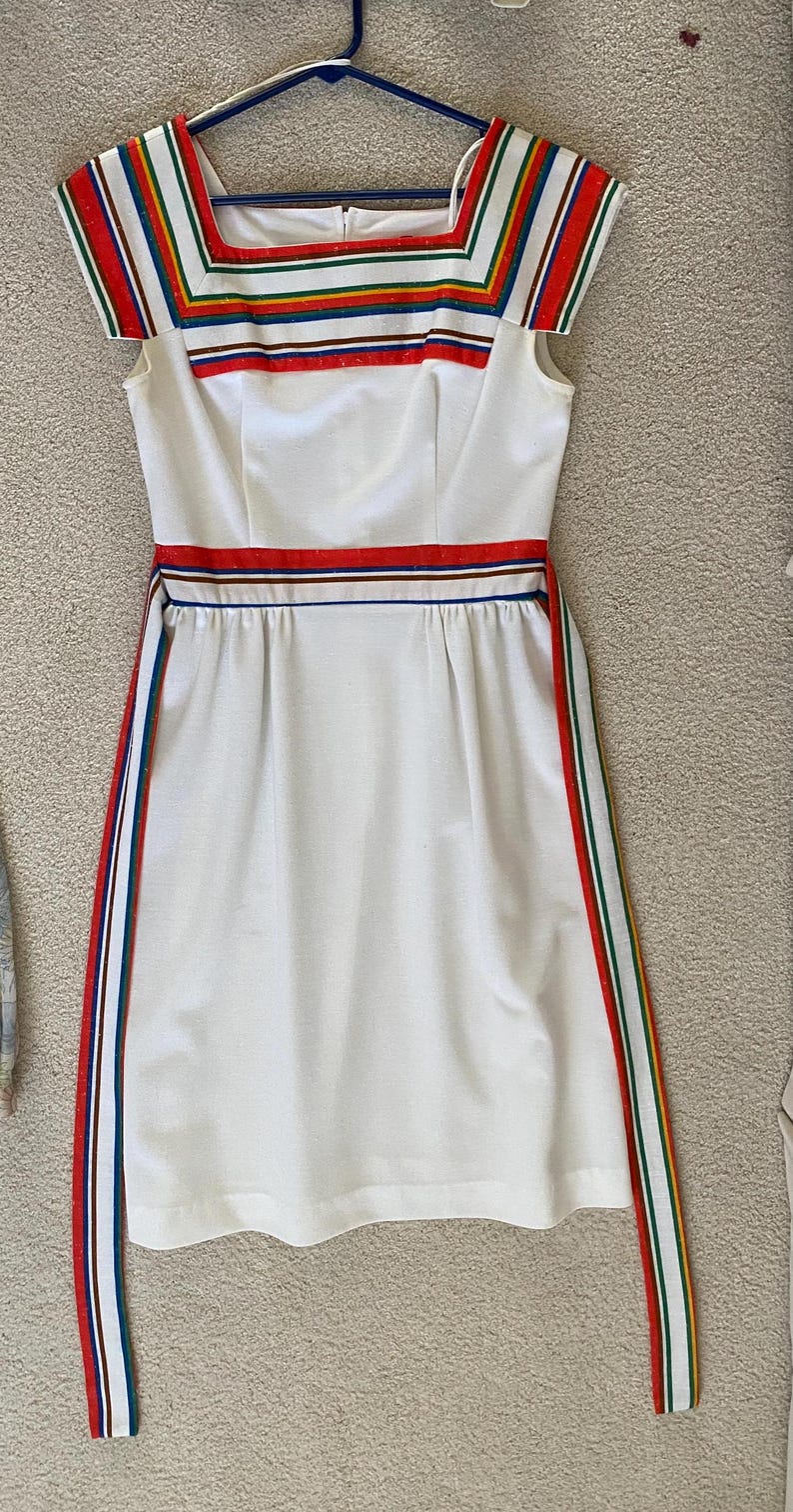 1980's "jerell of Texas" White Dress With Rainbow Accent Stripes . - Etsy