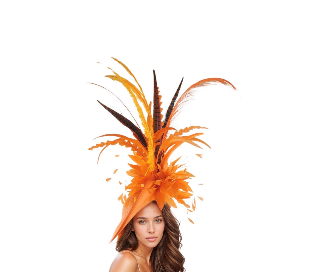 Large Orange Tangerine Ascot Fascinator Hat Kentucky Derby Wedding Tea ...