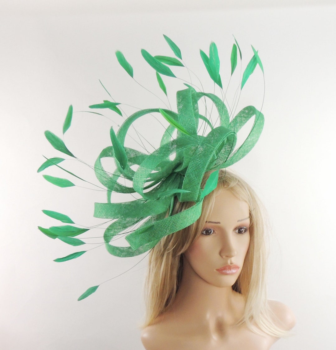Large Green Emerald Kelly Feather Statement Fascinator Hatinator ...