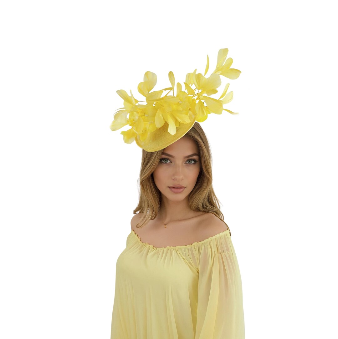 Lemon Yellow Kentucky Derby Fascinator Hat, Yellow Flower Hat,feathers ...