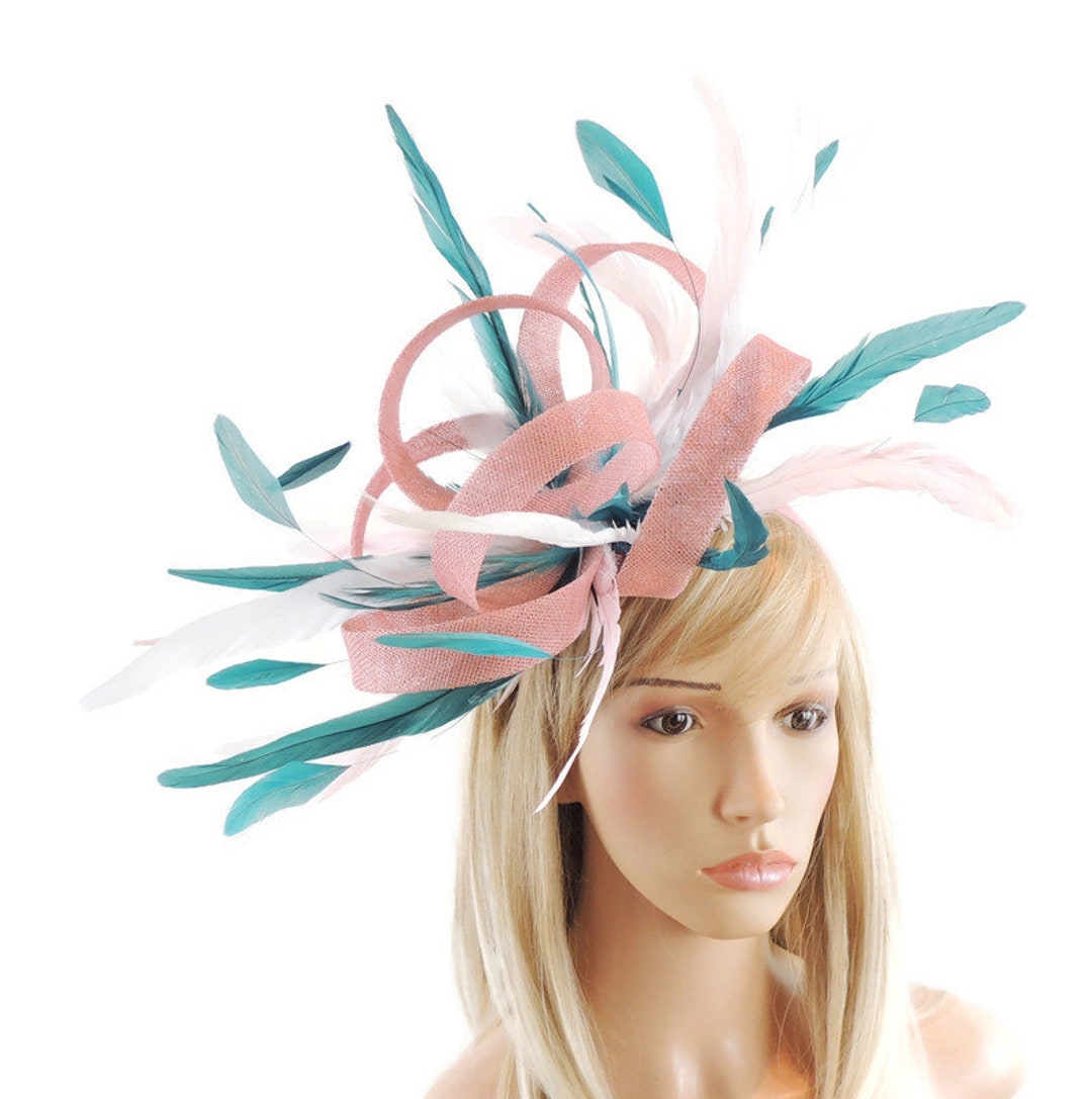 Dusky Dusty Pink Teal Baby Blue Statement Fascinator Hatinator - Etsy