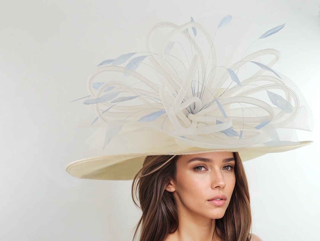 Cream & Powder Blue Kentucky Derby Hats Ascot SMALL HEAD Church Tea ...