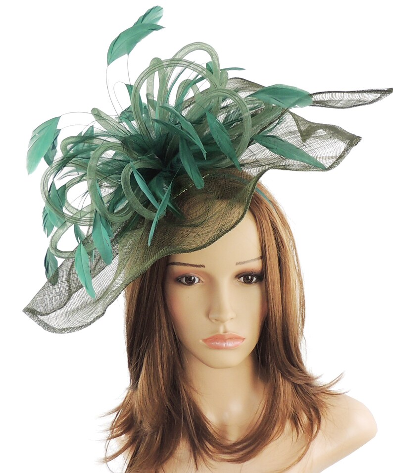 Army Dark Green Feather Statement Fascinator Hat Headpiece for - Etsy