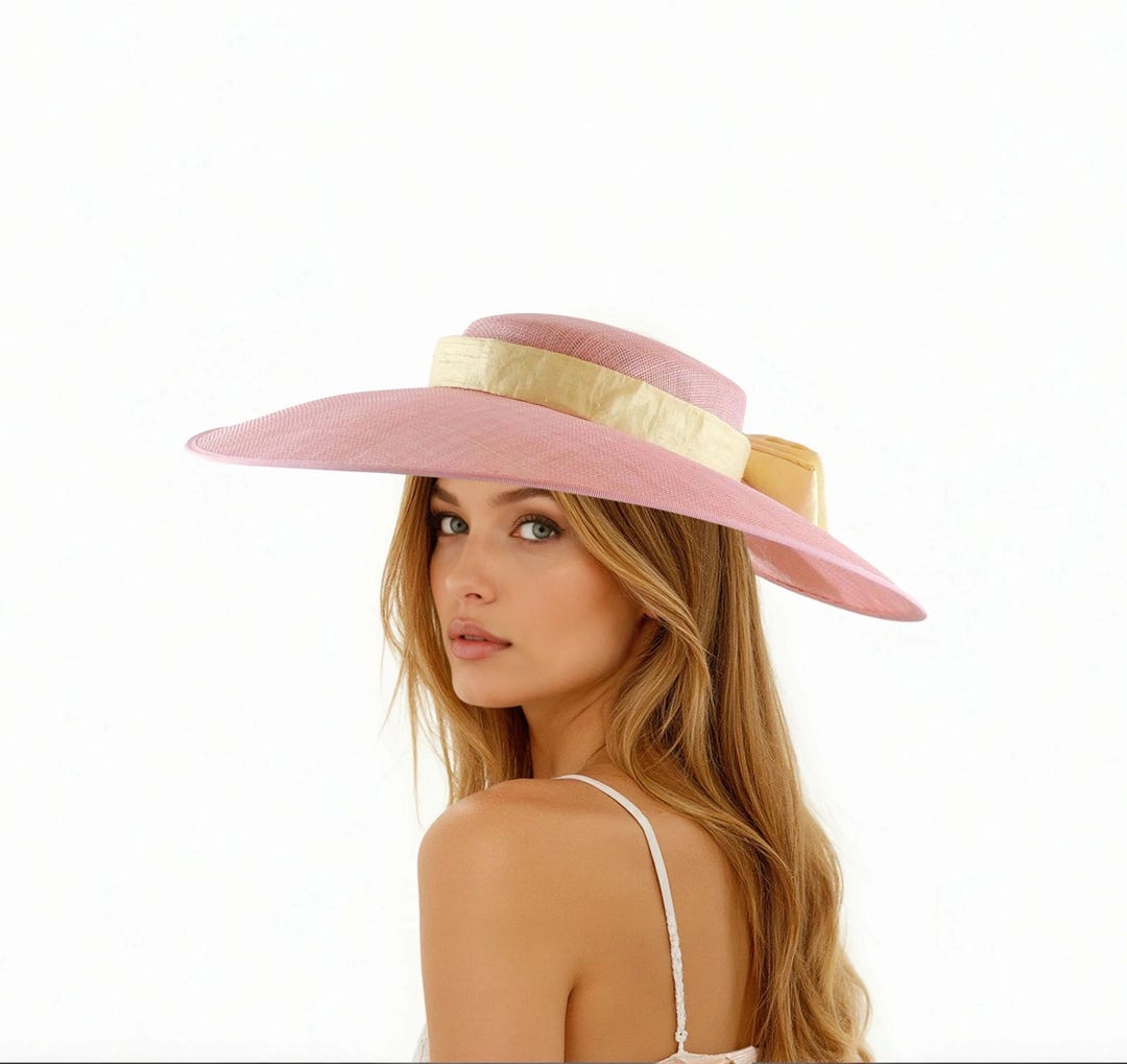 Blush Pink Butter Yellow Boater Hat: Sinamay Cartwheel Kentucky Derby ...