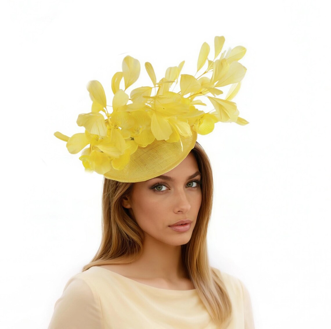 Lemon Yellow Kentucky Derby Fascinator Hat, Yellow Flower Hat,feathers ...