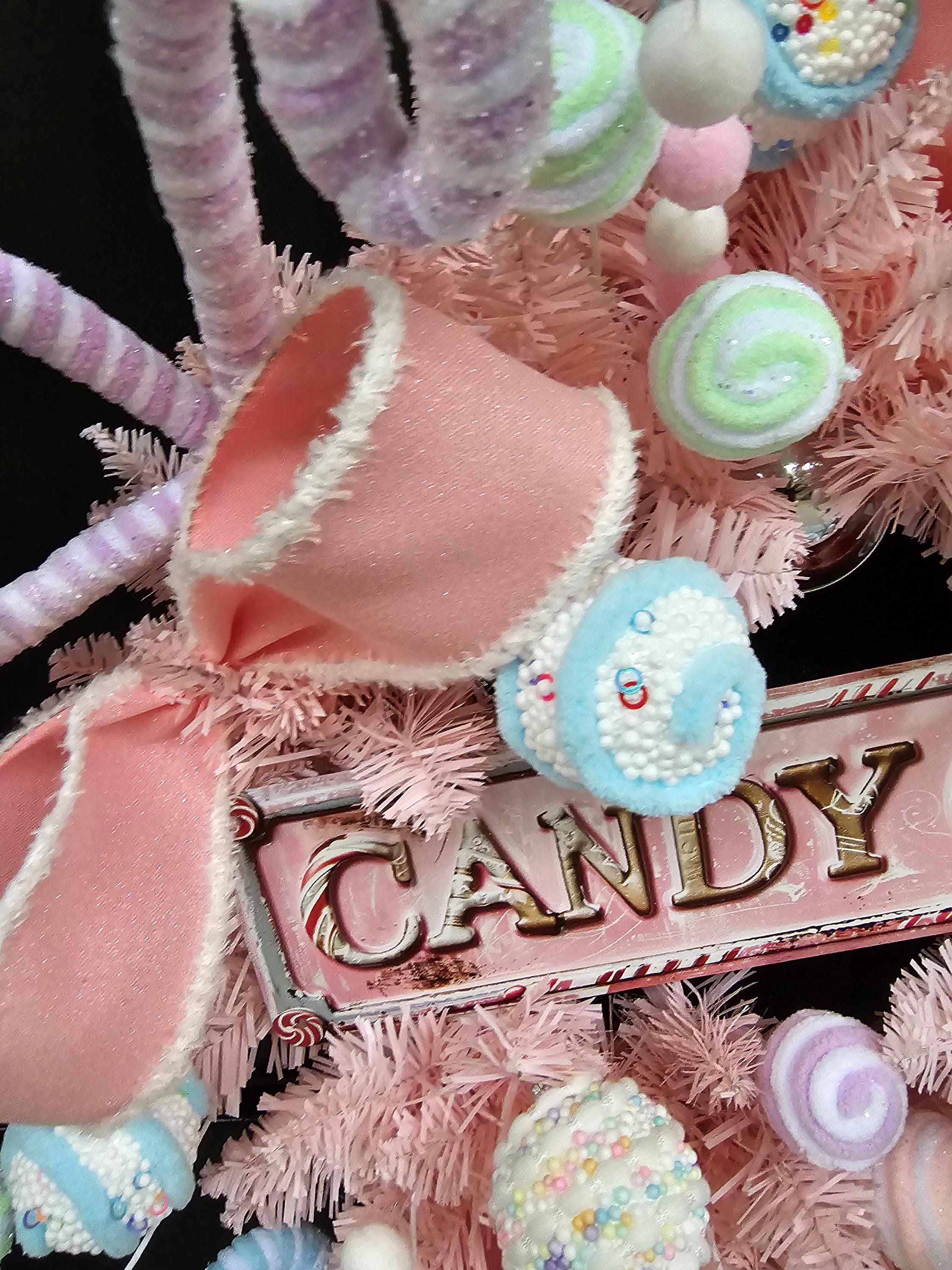 Luxury Candy Shop Pink Pastel Sweets Christmas Wreath Front Door Luxury ...