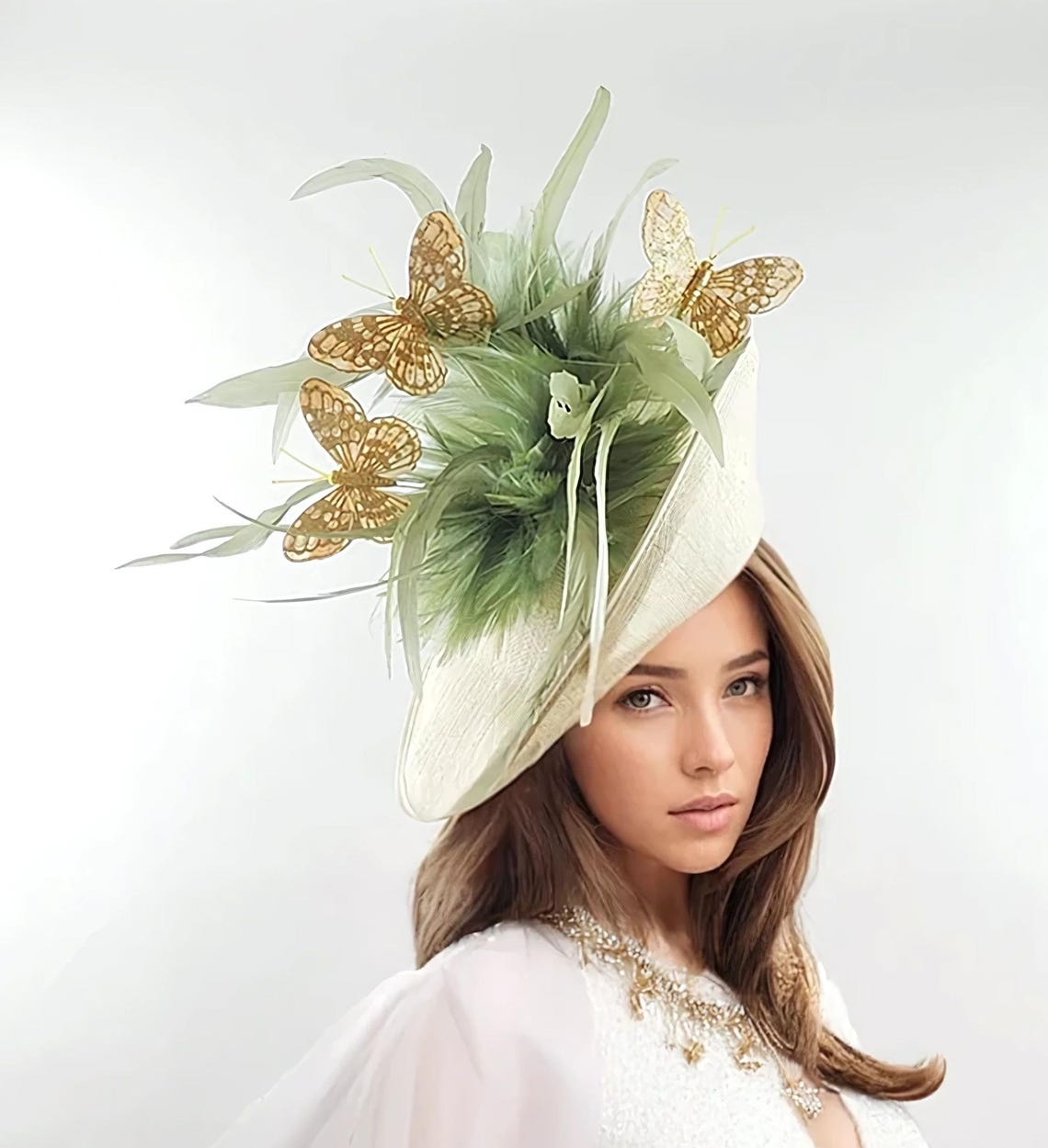 Cream Olive Green Gold Kentucky Derby Hat Saucer Hatinator Ascot ...
