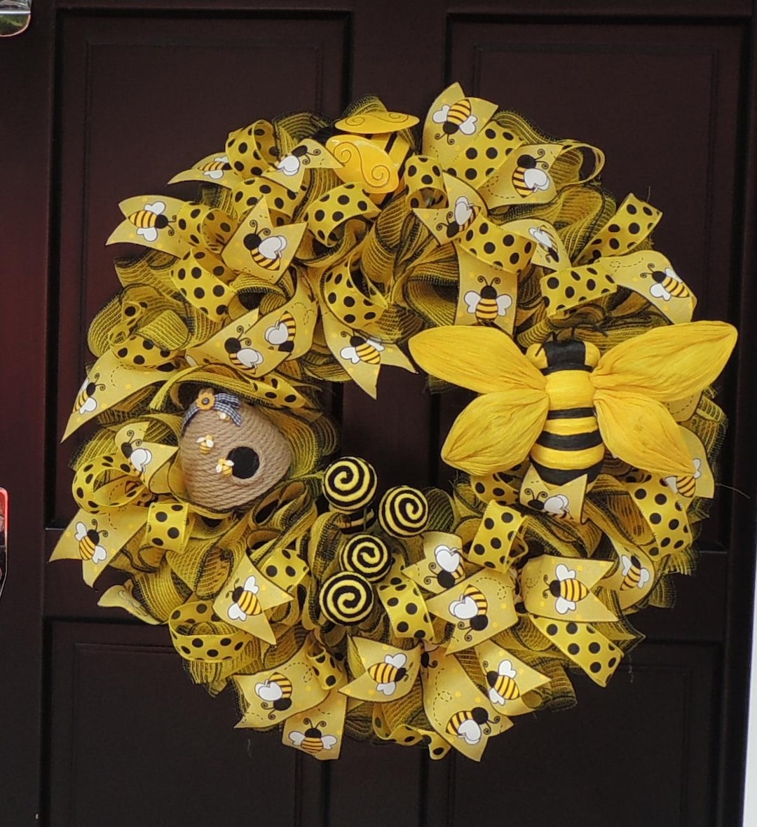 Luxury Large Bumblebee Bee Front Door Wreath Summer Spring Decor Hanger ...