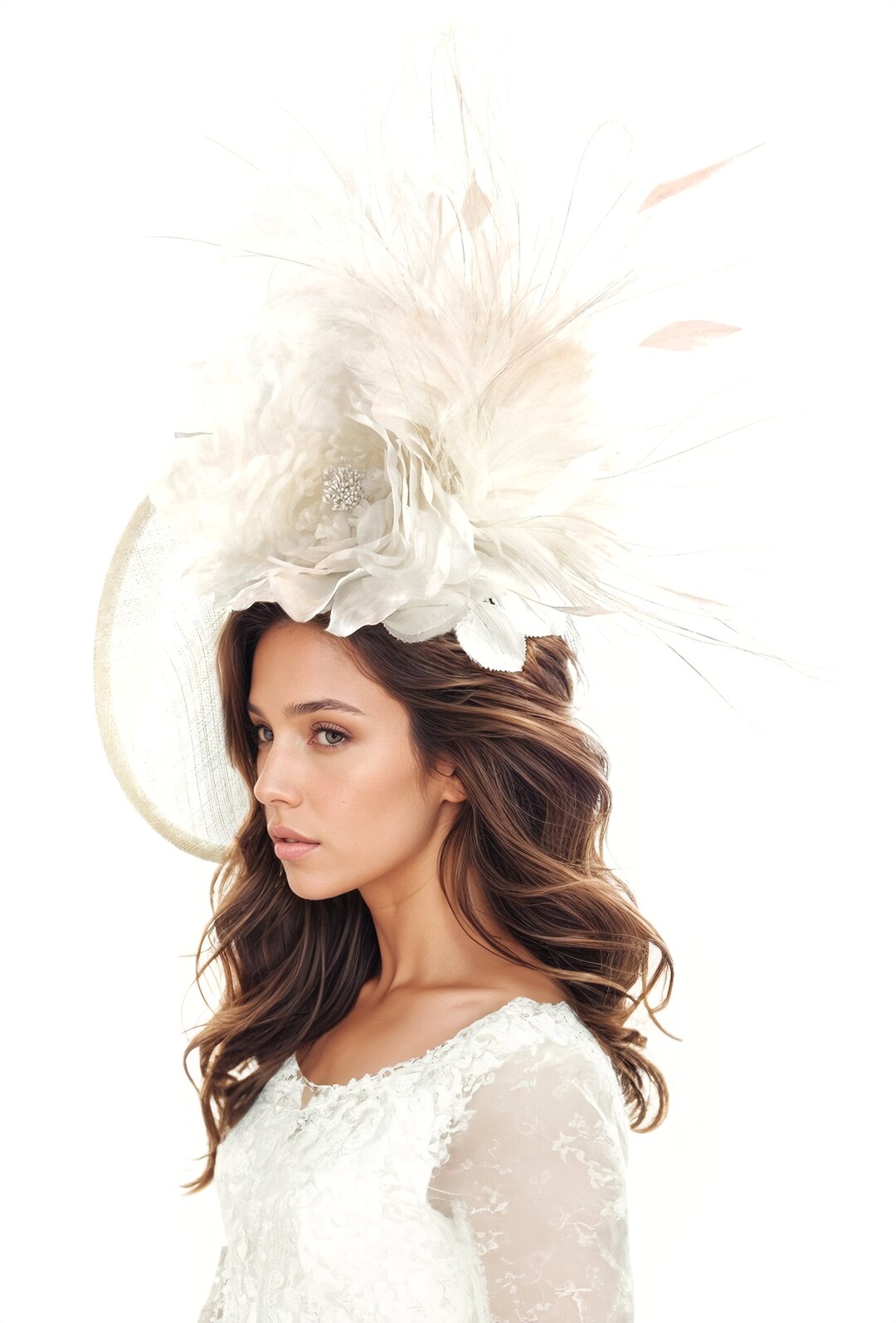 White Ivory Bridal Statement Hatinator Fascinator Hat Kentucky Ascot ...
