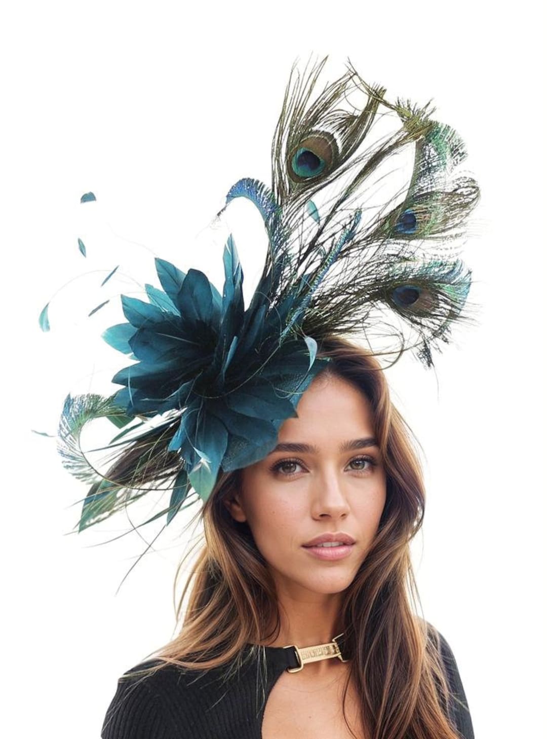 Teal Green Peacock Feather Statement Hatinator Womens Kentucky Derby ...