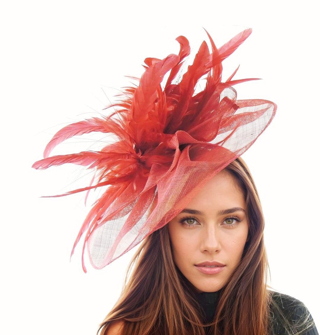 Red Feather Fascinator Hat Weddings Woman Day Cocktail Bridal Garden ...