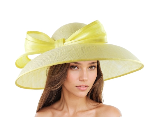 Lemon Yellow Kentucky Derby Hats Royal Ascot Church Ladies Race Day Tea Garden Party Wide Brim Wedding Formal Occasion Woman Bow Headwear Etsy UK