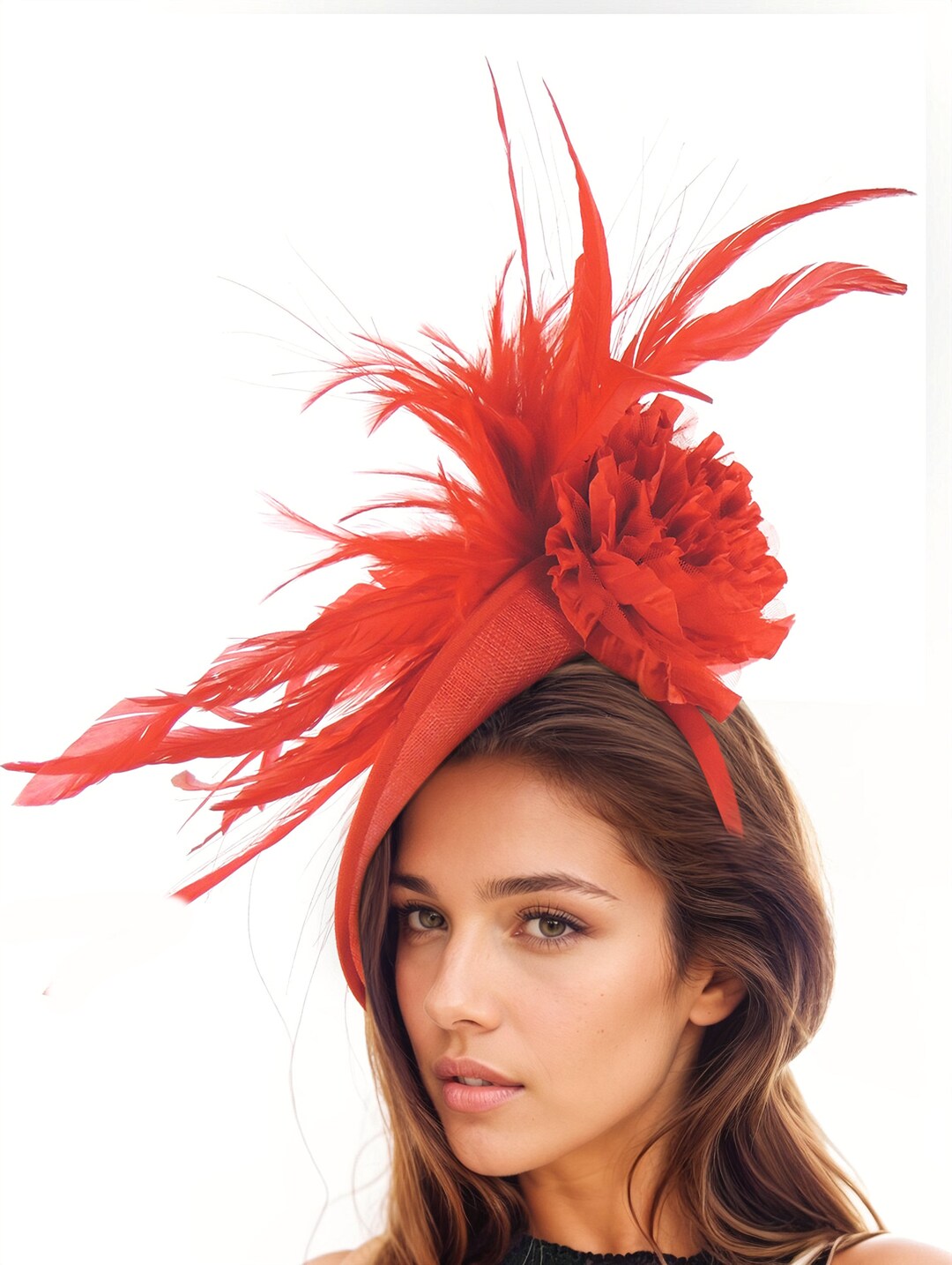 Red Feather Kentucky Derby Fascinator Hat Red Ascot Wedding Hatinator ...