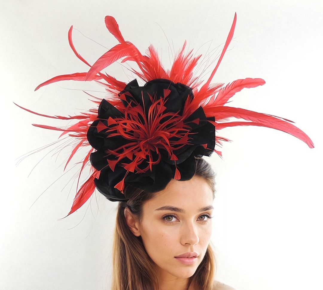 Red Black Floral Fascinator Hats for Women,red KY Derby Hat,red Ascot ...