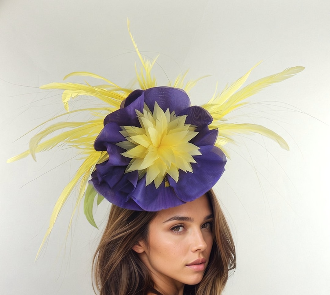Purple Lemon Yellow Derby Fascinator Hat Headband Kentucky Ascot ...
