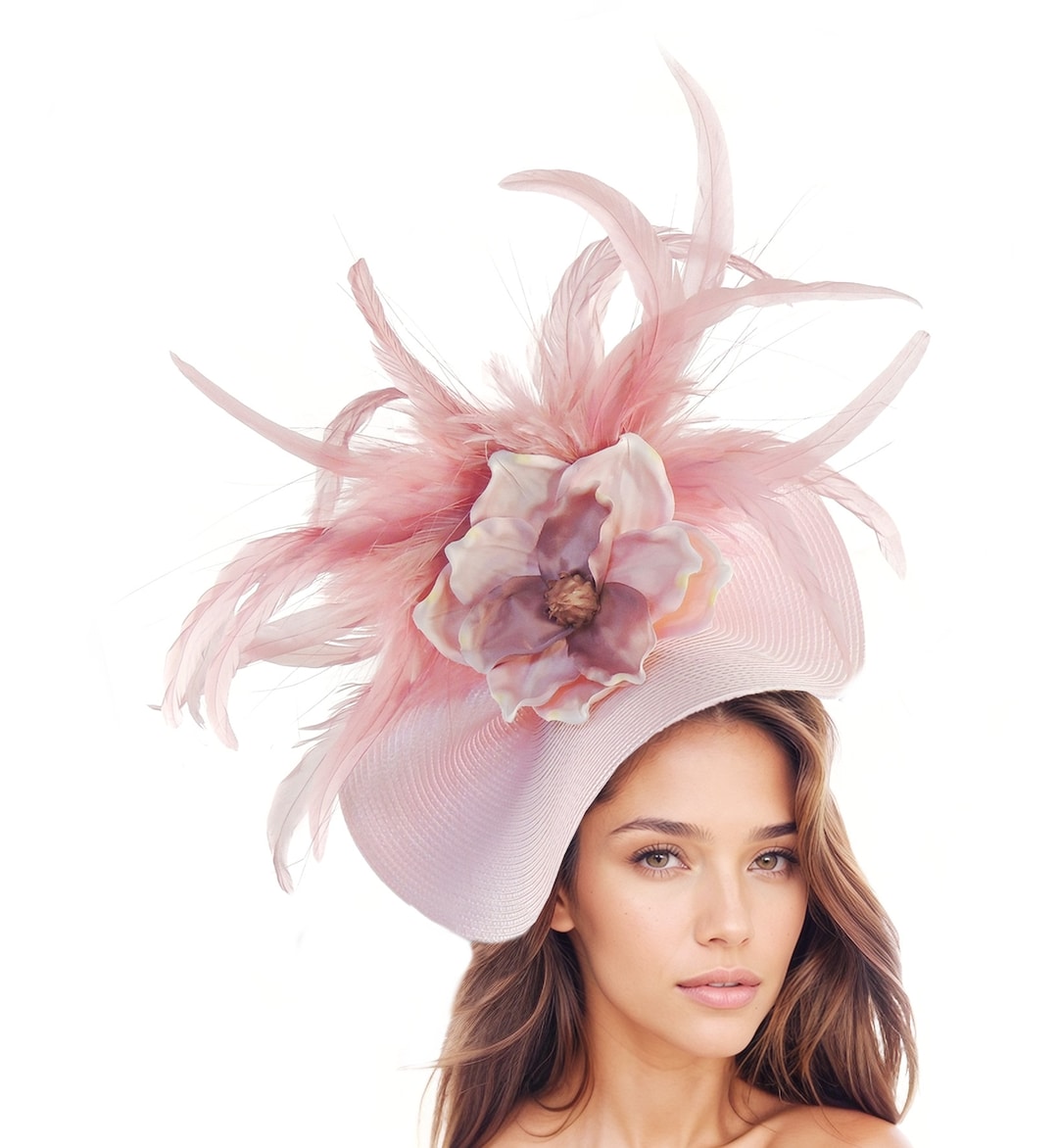 Candy Baby Pink Dusty Pink Blush Feather Flower Ladies Ascot Fascinator ...