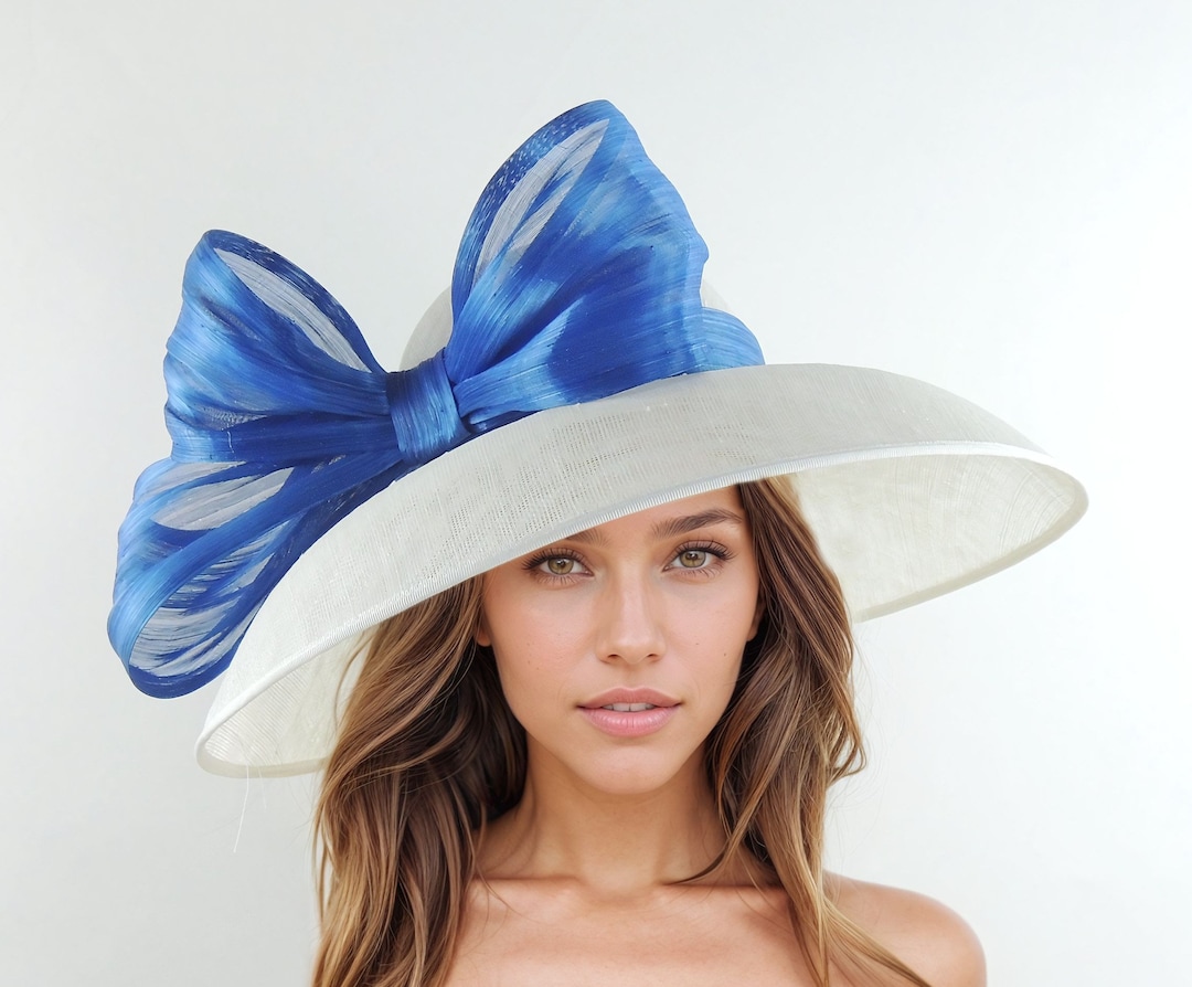 White Royal Blue Elegant Kentucky Derby Hats Ascot Church Race Day Tea ...