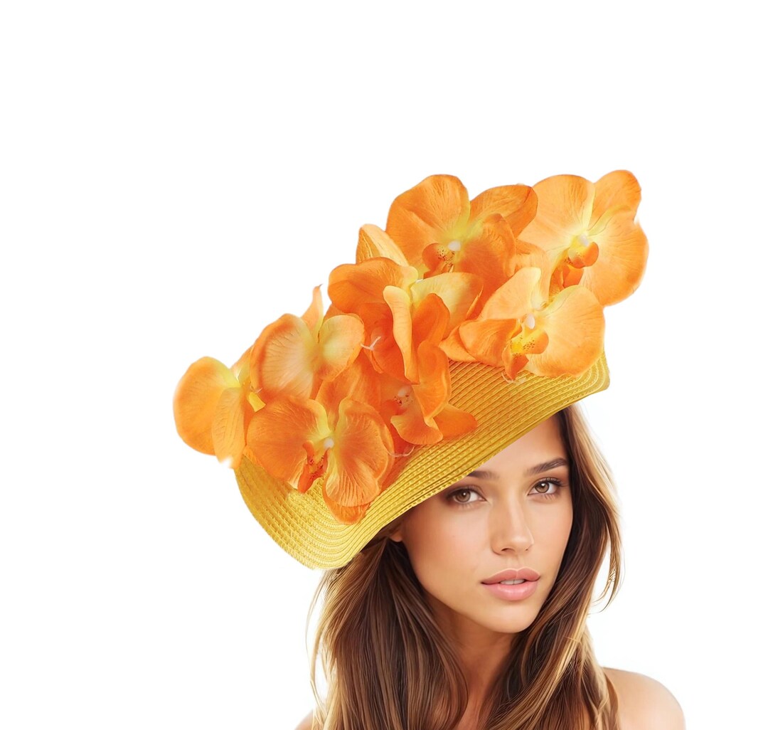 Orange Ascot Fascinator, Tangerine Kentucky Derby Hat,yellow Tea Party ...