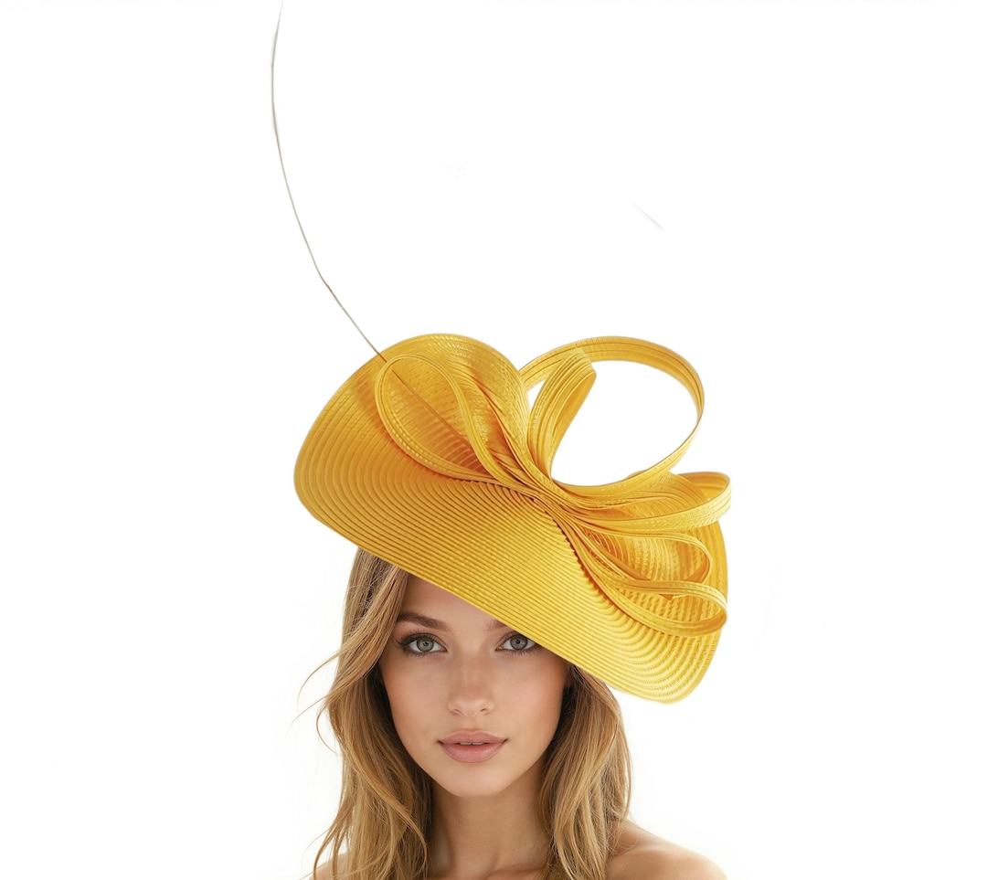 Canary Yellow Mustard Statement Fascinator Womans Hat Kentucky Derby ...