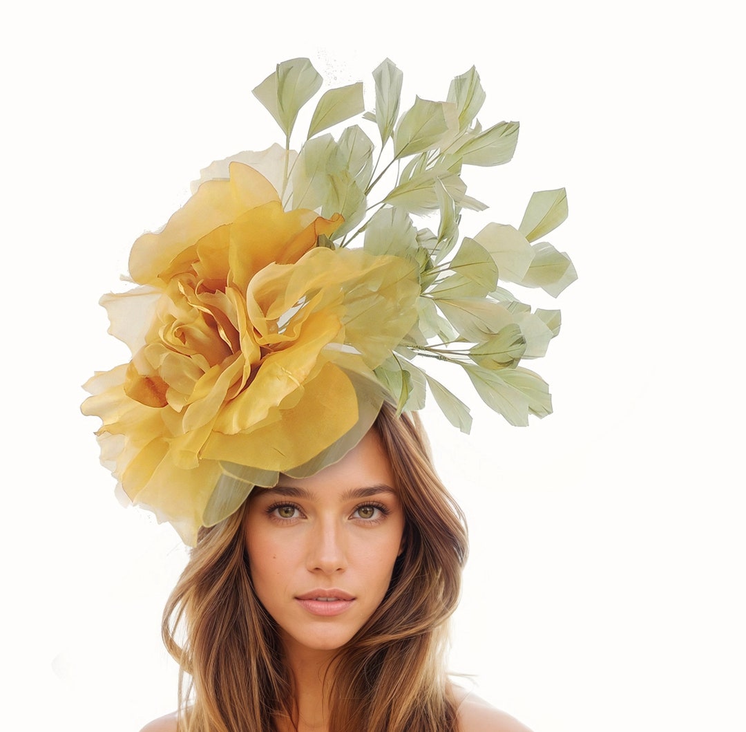 Old Gold Olive Green Kentucky Derby Ascot Fascinator Hat Floral Rose ...