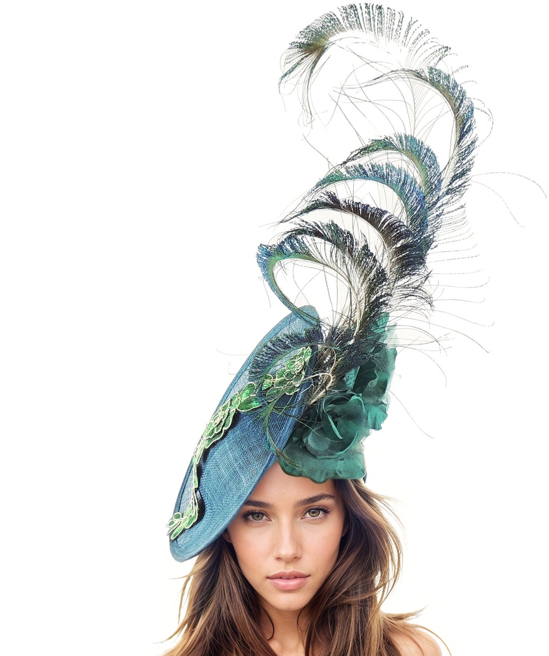 Jade Peacock Green Statement Kentucky Derby Ascot Fascinator Hatinator ...