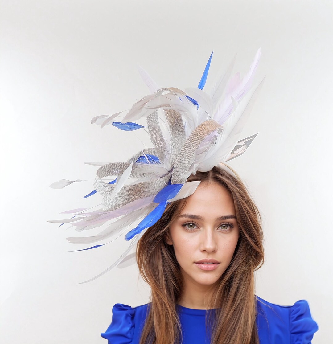 Silver Royal Blue Lilac Kentucky Derby Fascinator Hat Fancy Statement ...