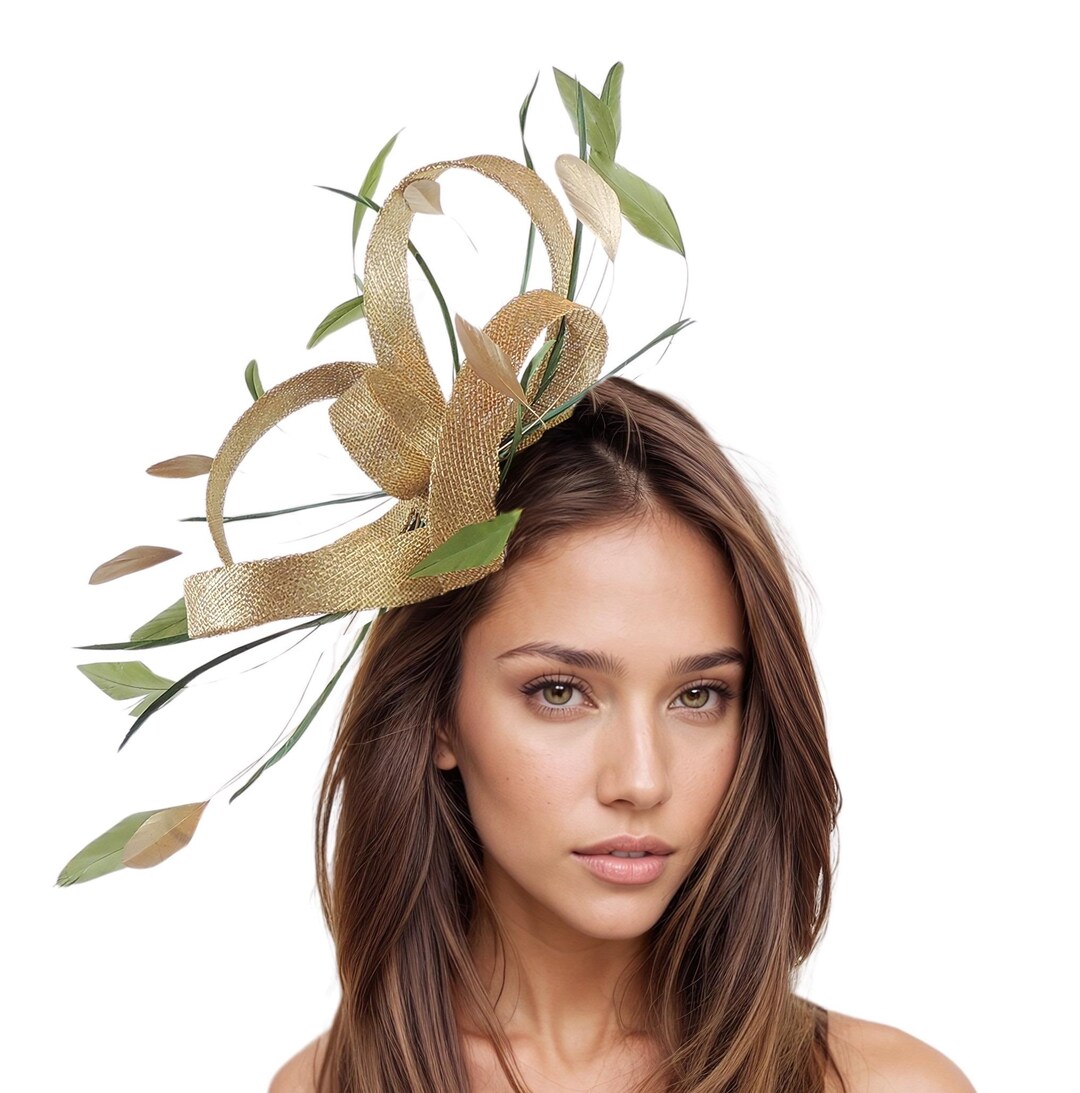 Metallic Gold Olive Green Womens Kentucky Derby Royal Ascot Fascinator ...