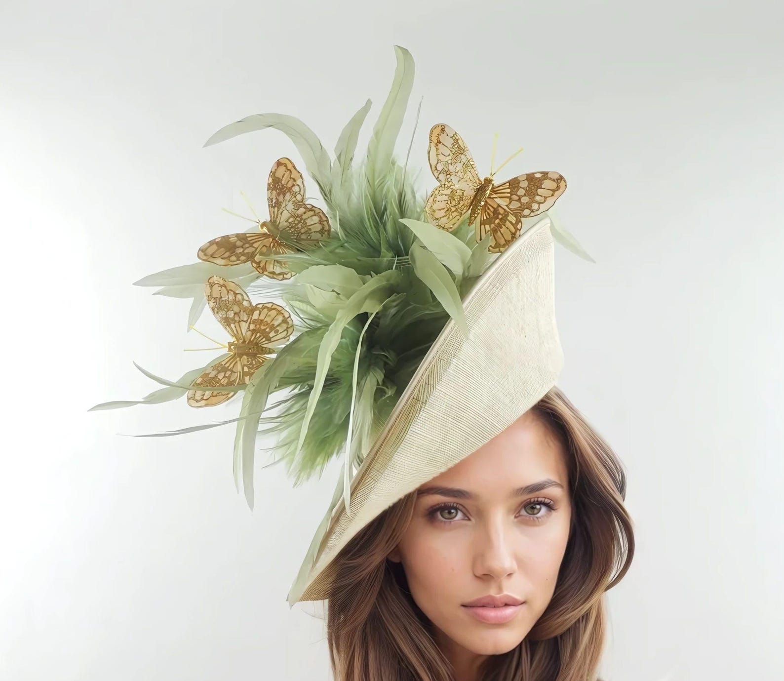 Cream Olive Green Gold Kentucky Derby Hat Saucer Hatinator Ascot ...
