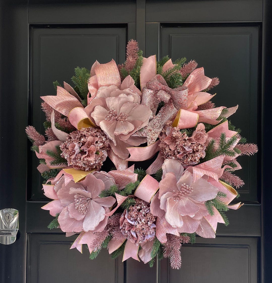 Elegant Pink XL Christmas Front Door Wreath Elegant Porch Holiday House ...