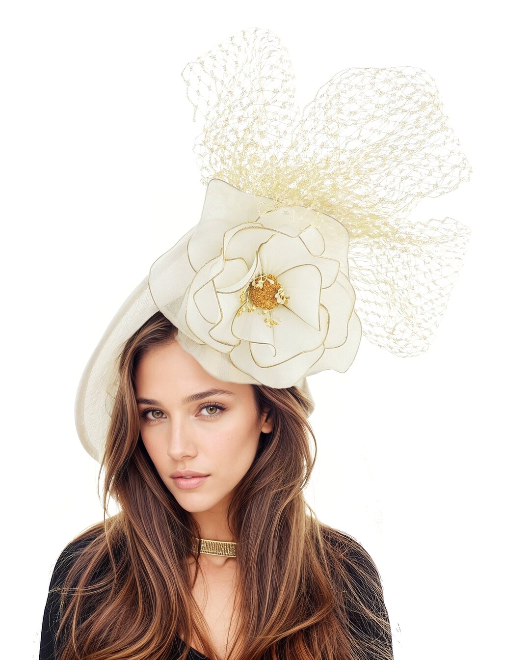 Ivory Ascot Hat,off White Fascinator,ivory Fascinator Hat,gold Cocktail ...