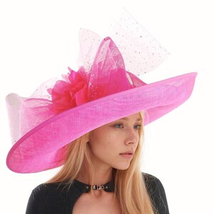 Large Fuchsia Pink Kentucky Derby Hats Ascot Church Ladies Race Day Tea ...