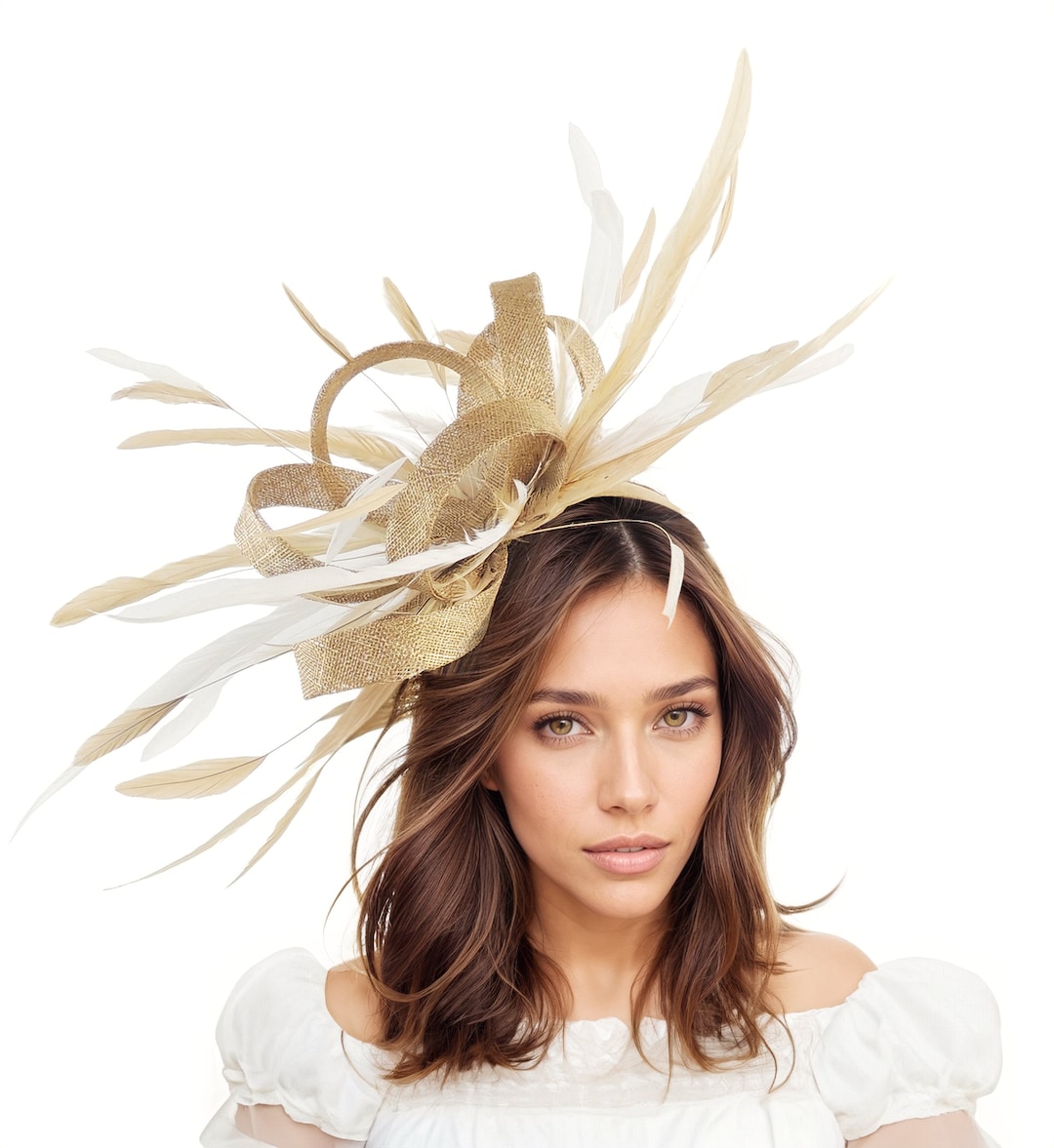 Gold Cream Statement Fascinator Hatinator Hat Kentucky Derby Oaks ...