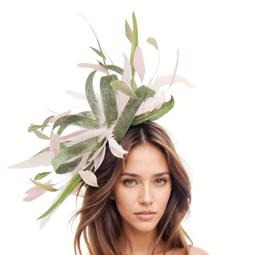 Olive Green Kentucky Derby Hat,dusty Pink Ascot Fascinator, Pink ...