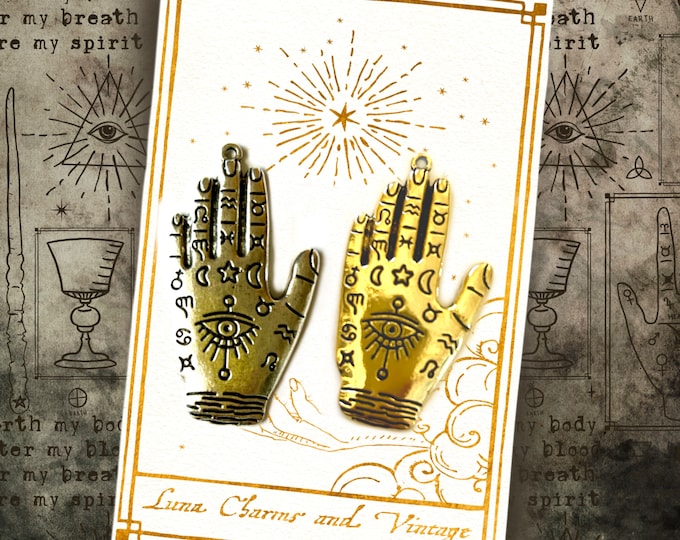 Large Palmistry Mystic Hand Tattoo Silver or Gold Tone Casting ...