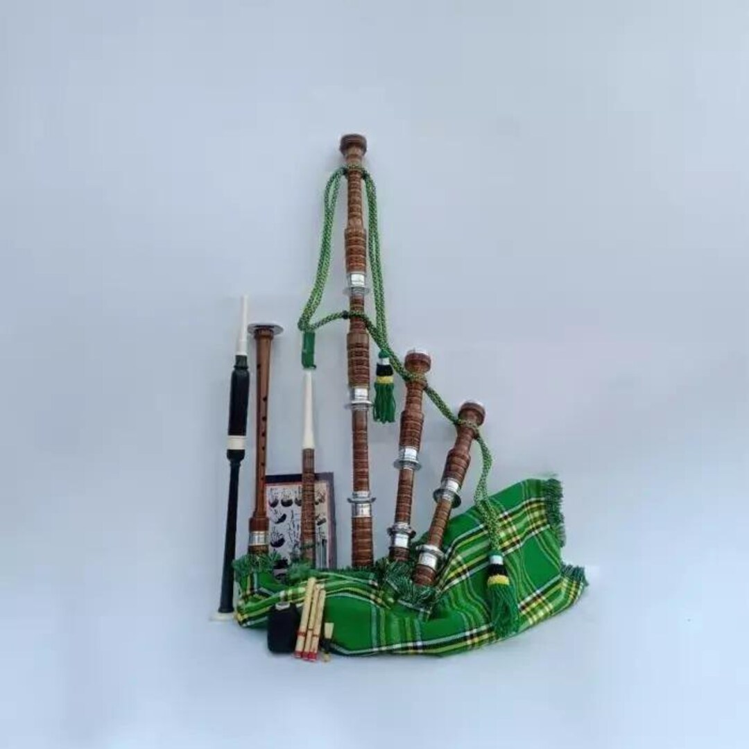 Scottish Bagpipe Rosewood Natural Finish Irish National Tartan With ...