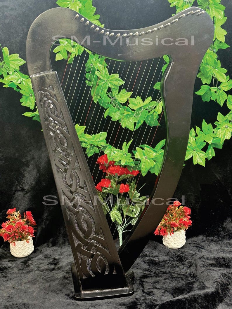 22-string Rosewood Celtic Harp Hand Engraved & Polished Free Deluxe Gig ...