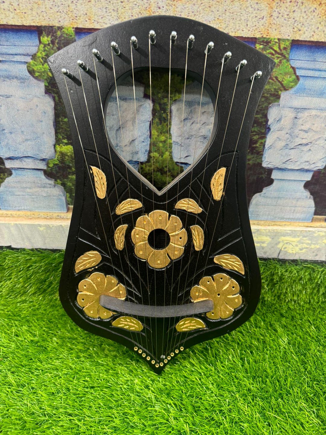 Heart Flower Lyre Harp Rosewood 12 Metal String Handmade Lyre Christmas ...