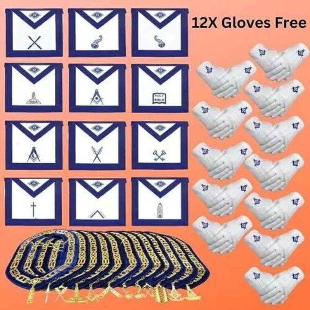 12 PCS OF MASONIC Set Masonic Blue Lodge Set | Apron, Chain Collar ...