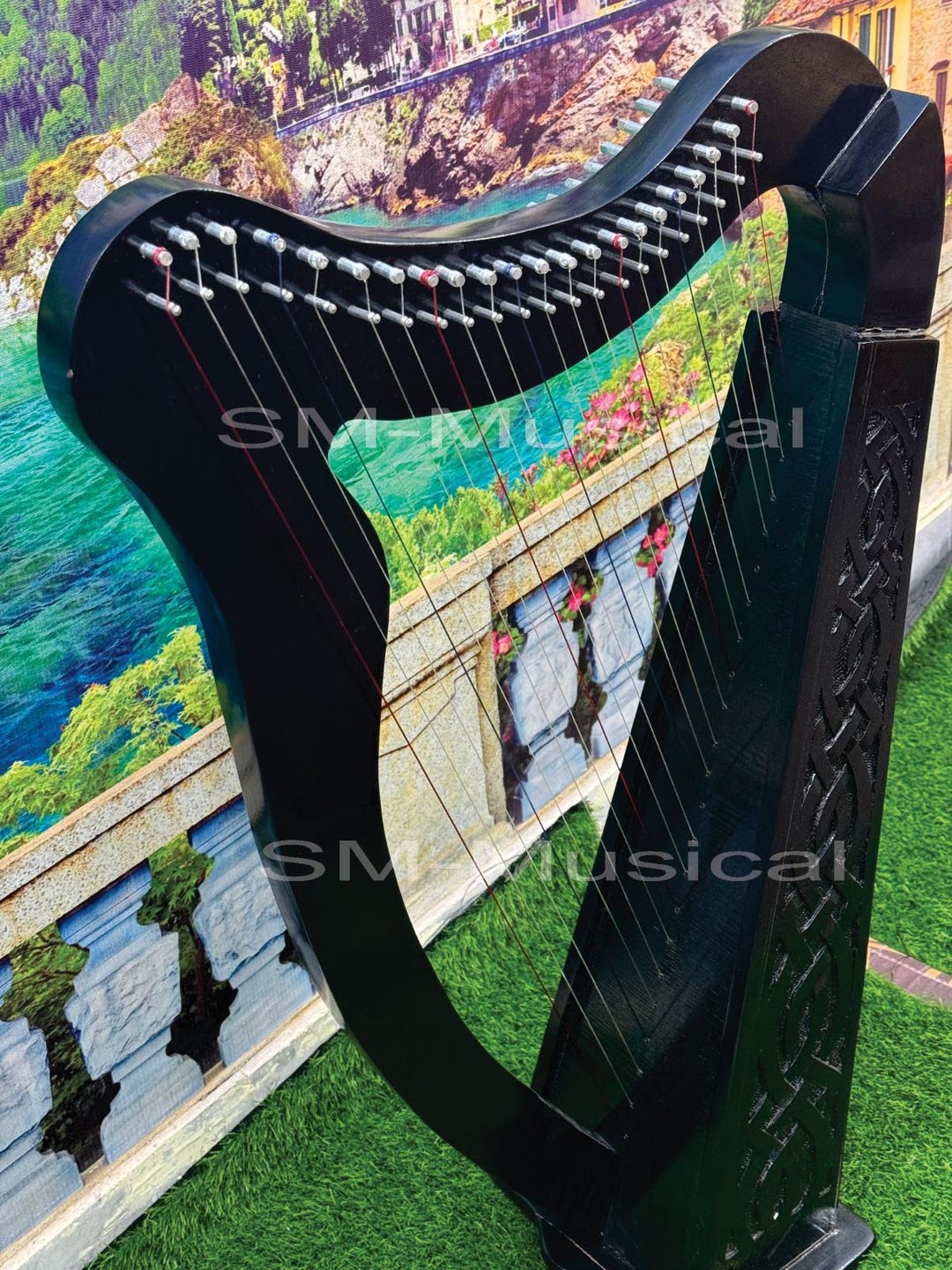 22-string Rosewood Celtic Harp | Hand Engraved & Polished | Free Deluxe ...