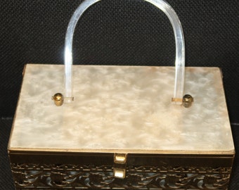 1940s 1950s Beige Lucite Purse, Hard Plastic Handbag, Vintage Case Box ...