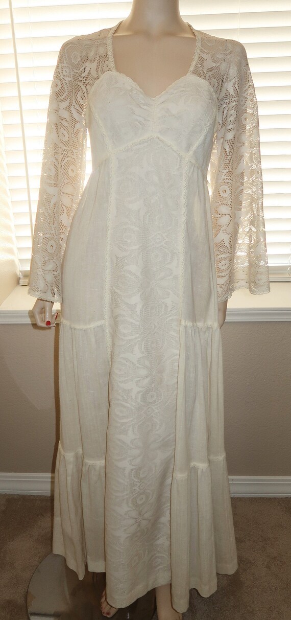 1970s Ivory Muslin and Lace Tier Skirt, Emire MAXI Dr… - Gem