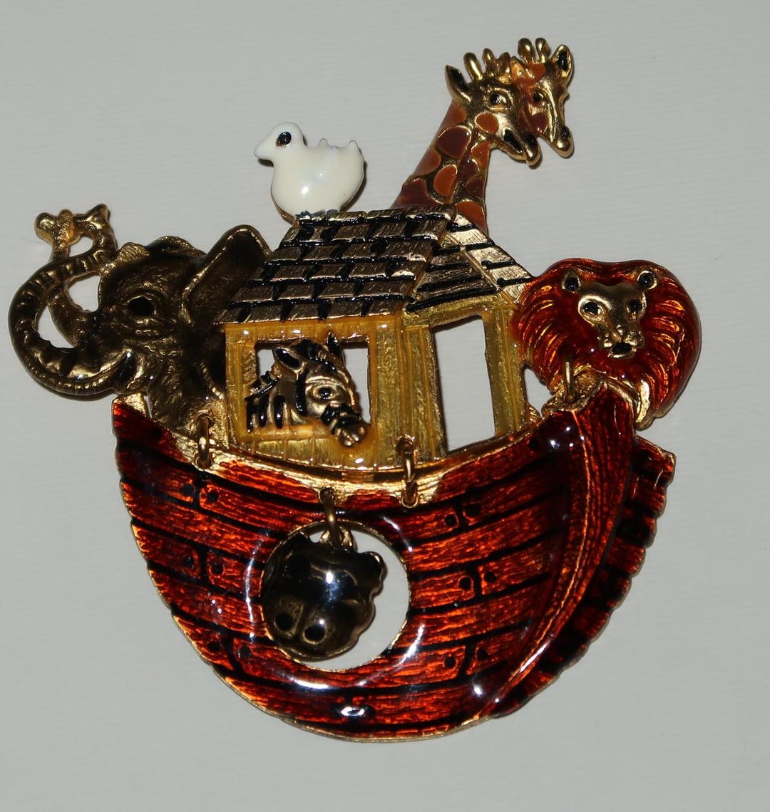 Vintage Don Lin Noah's Ark Enamel Brooch - Etsy