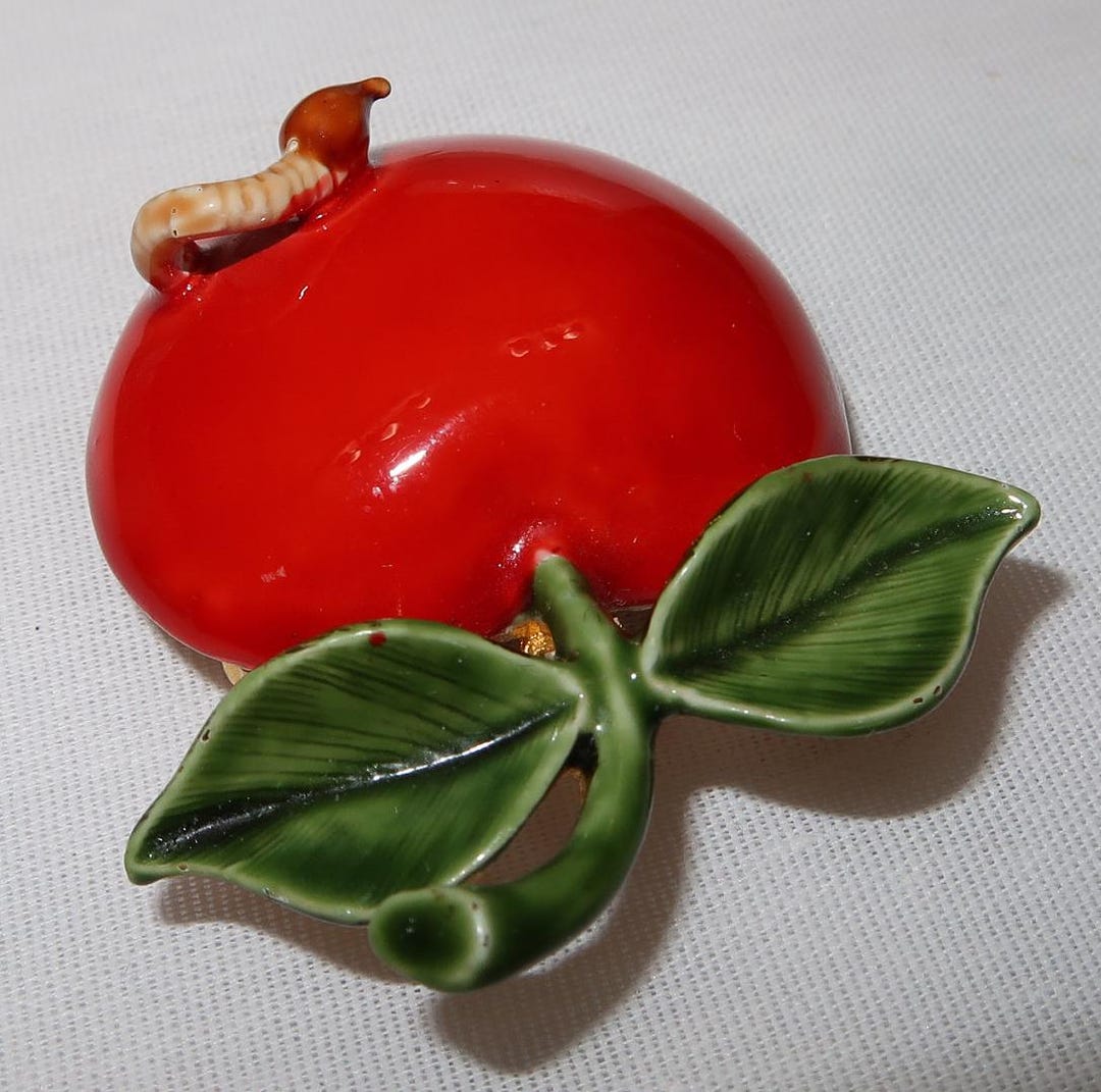 Vtg Original by Robert Red Apple and Worm Brooch - Etsy